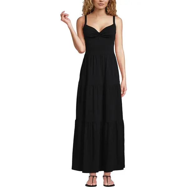 LANDS' END Cotton Modal Twist Front Tiered Maxi Dress - Black