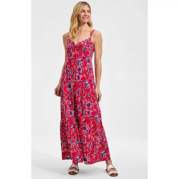LANDS' END Cotton Modal Twist Front Tiered Maxi Dress - Compass Red Vintage Floral