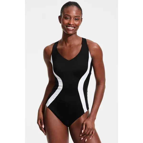 LANDS' END Tugless Contour One Piece - Black/white