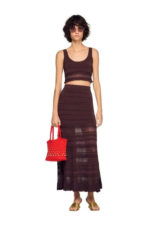 Sandro Studded Crochet Bag - Red