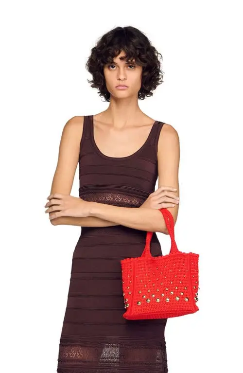 Sandro Studded Crochet Bag - Red