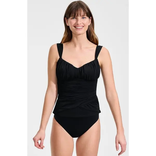 LANDS' END Slender Lite Sweetheart Shirred Tankini - Black
