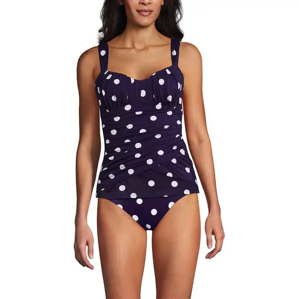 LANDS' END Slender Lite Sweetheart Shirred Tankini - Blackberry Polka Dot