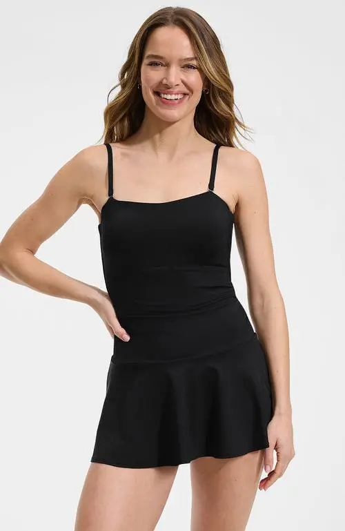 LANDS' END Sculpting Bandeau Lace Back Mini Swim Dress - Black