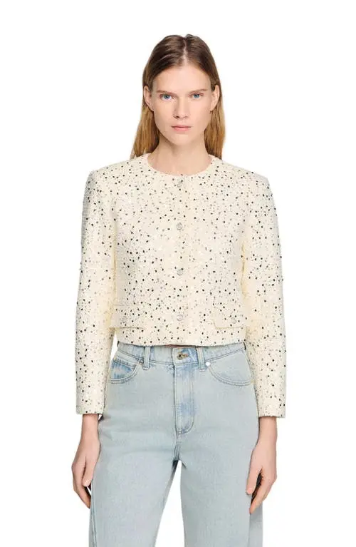 Sandro Cropped Sequinned Cotton Jacket