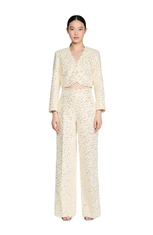 Sandro Sequin Straight-leg Cotton Trousers - Ecru