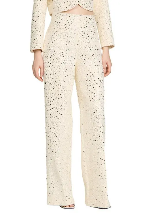Sandro Sequin Straight-leg Cotton Trousers - Ecru
