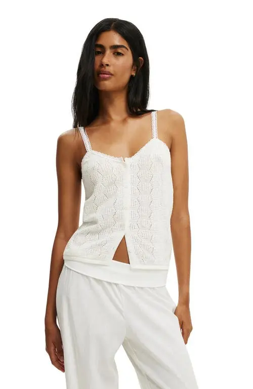 COTTON ON Knit Button Through Cami - Porcelain