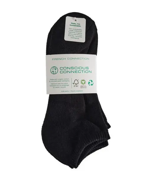 French Connection Organic Cotton Half Cushion Low Cut Socks 5 Pack - Black