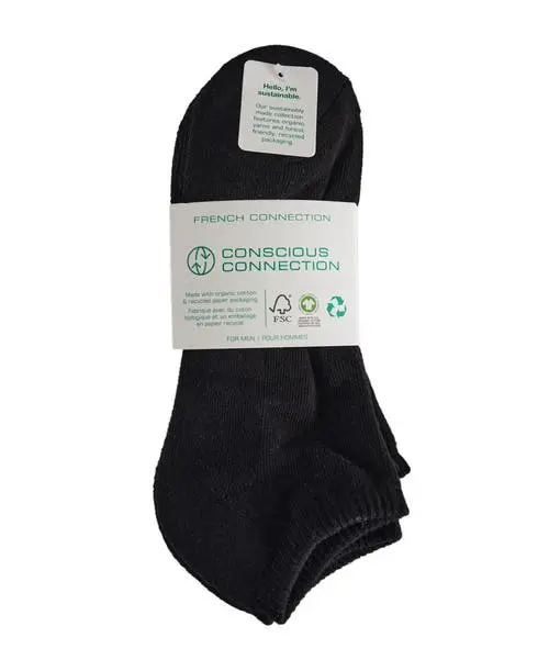 French Connection Organic Cotton Half Cushion Low Cut Socks 5 Pack - Black