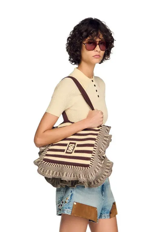 Sandro Striped Crochet Tote Bag