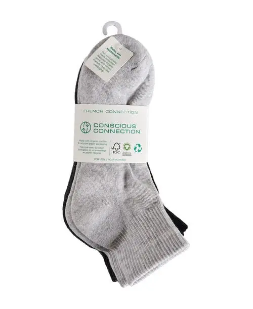 French Connection Organic Cotton Half Cushion Quarter Sock 5-pack - Grey White Black