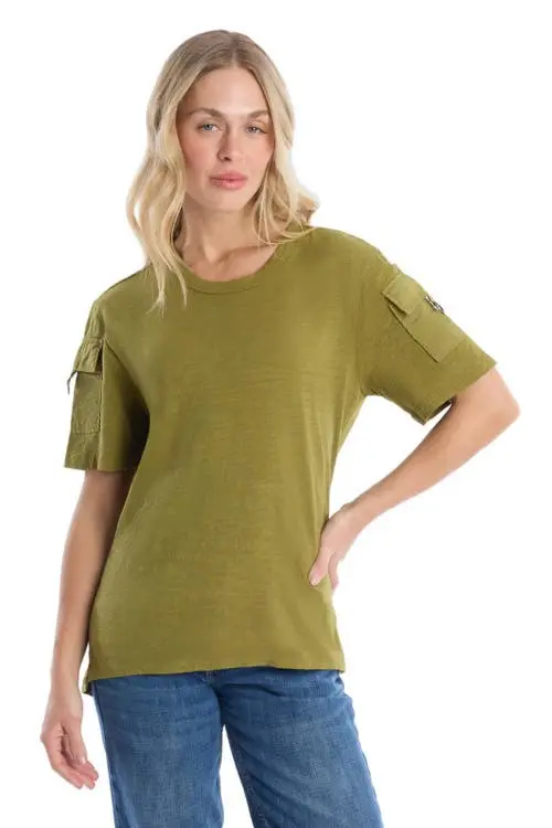 Wilt Round Neck Short Sleeve Hi-lo Tee With Cargo Pockets - Moss