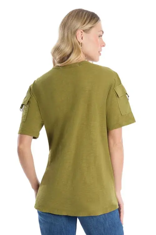 Wilt Round Neck Short Sleeve Hi-lo Tee With Cargo Pockets - Moss