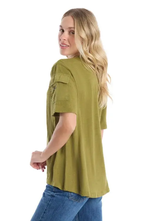 Wilt Round Neck Short Sleeve Hi-lo Tee With Cargo Pockets - Moss