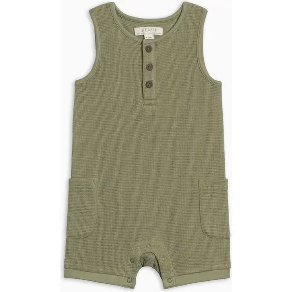 KENDI BY COLORED ORGANICS Organic Percy Waffle Short Romper - Fern