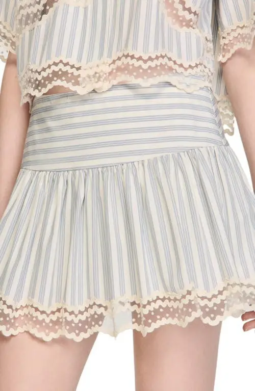 Sandro Striped Cotton Skort With Lace Trim - Ecru/bleu