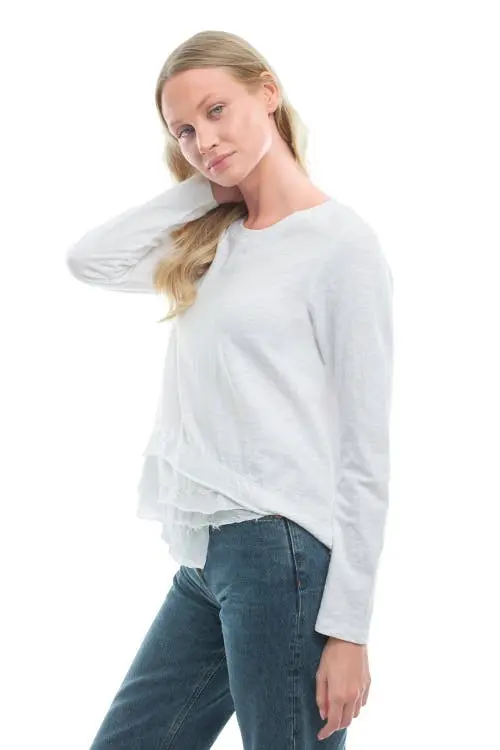 Wilt Boxy Mixed Fabric Hem Long Sleeve T-shirt - White