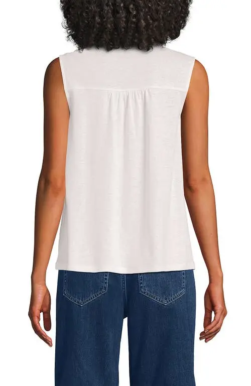 LANDS' END Linen Blend Ruffle Trim Tank Top - Ivory