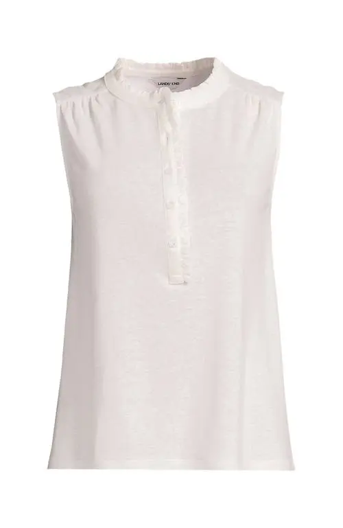 LANDS' END Linen Blend Ruffle Trim Tank Top - Ivory