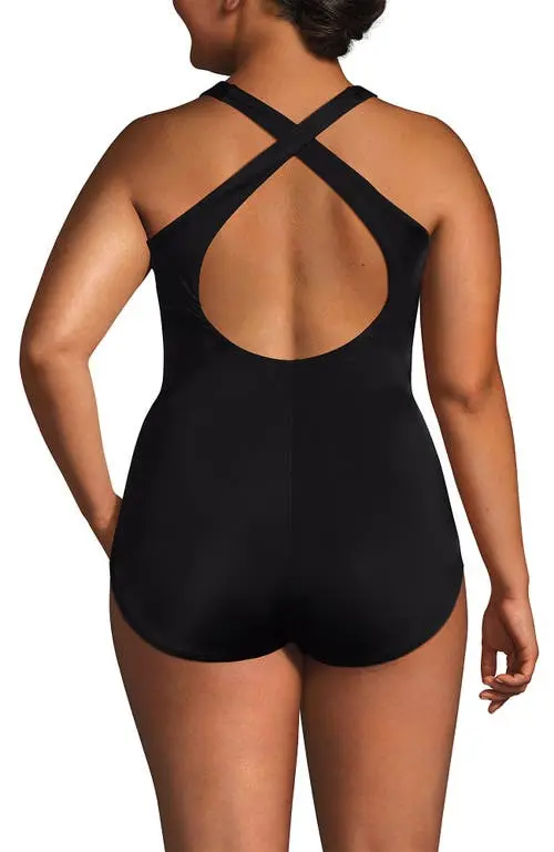 LANDS' END Tugless Contour One-piece Swimsuit - Black/white