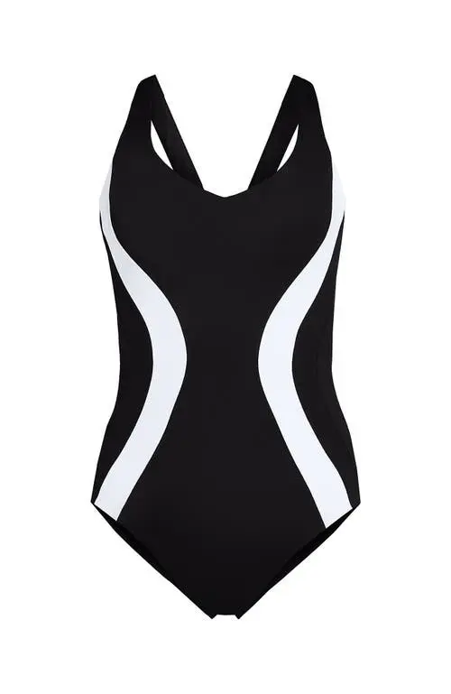 LANDS' END Tugless Contour One-piece Swimsuit - Black/white
