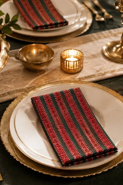 GOLDIE HOME Stripe Block Print Napkins Set Of 4