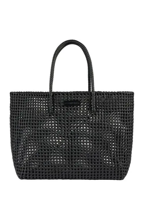 Sandro Woven Tote Bag With Logo Patch - Black