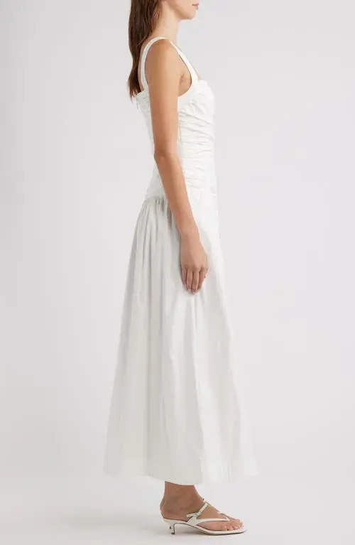 REFORMATION Nesta Ruched Bodice Stretch Cotton Dress - White