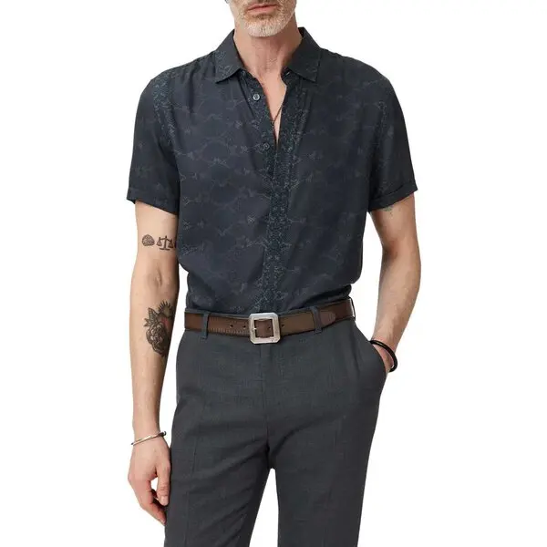 John Varvatos Loren Slim Fit Short Sleeve Button-up Shirt - Black