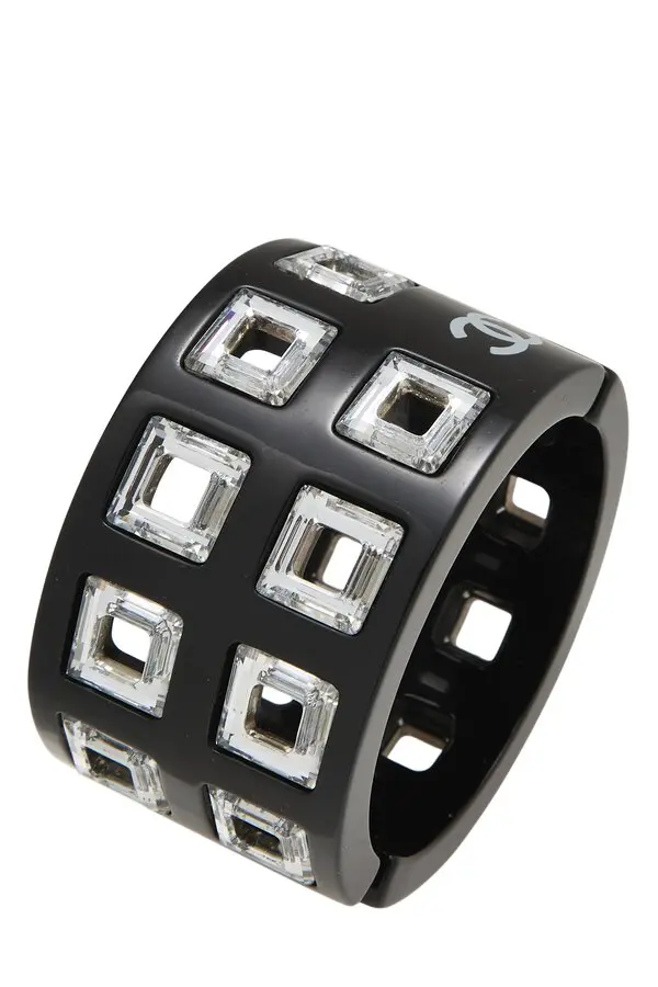 Chanel Crystal Embellished Cc Cuff - Black