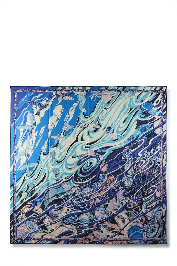 Hermès Blue & Multicolor 'de La Mer Au Ciel' Cashmere Shawl - Multi