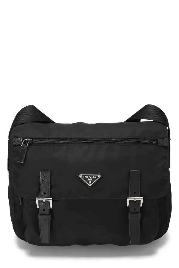 Prada Tessuto Nylon Messenger Bag With Saffiano Leather Trim