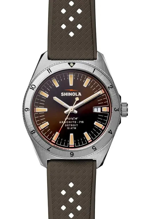 Shinola Duck Stainless Steel And Rubber Diver Watch - Mallard Brown