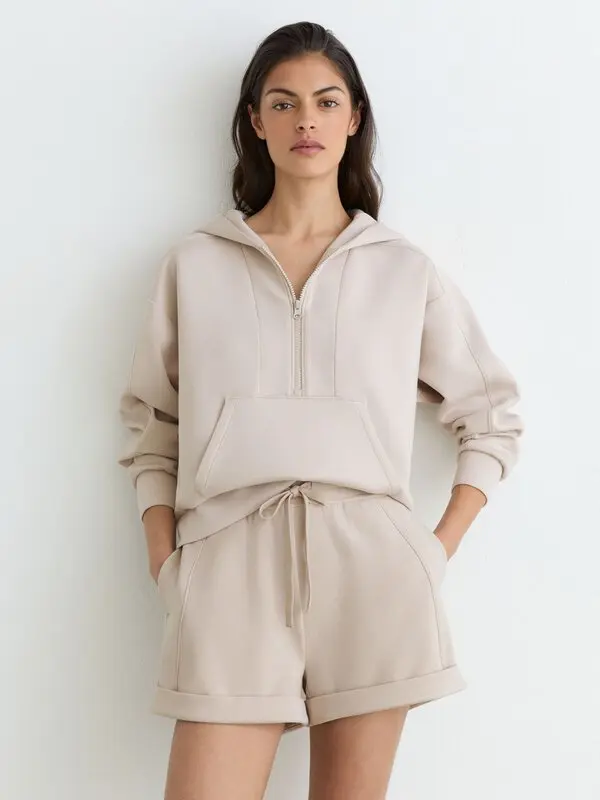 REISS Phoebe Premium Interlock Drawstring Shorts - Neutral