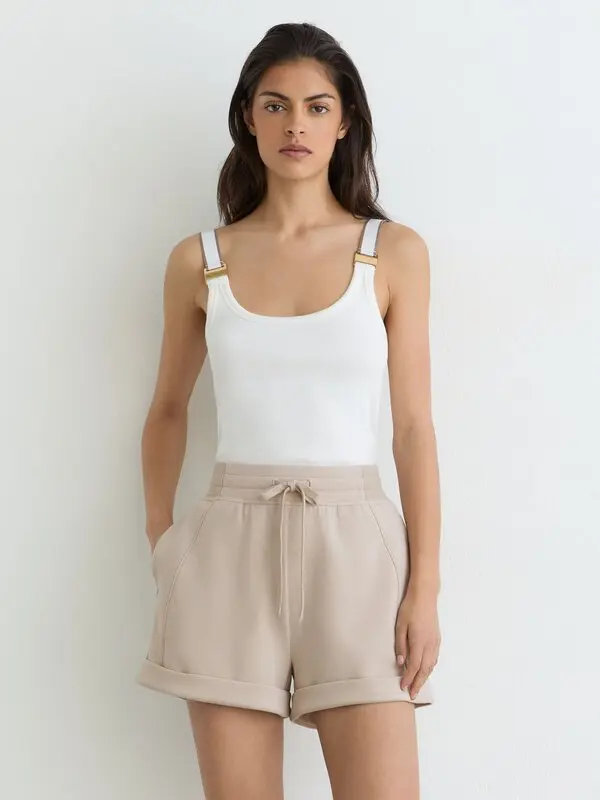 REISS Phoebe Premium Interlock Drawstring Shorts - Neutral