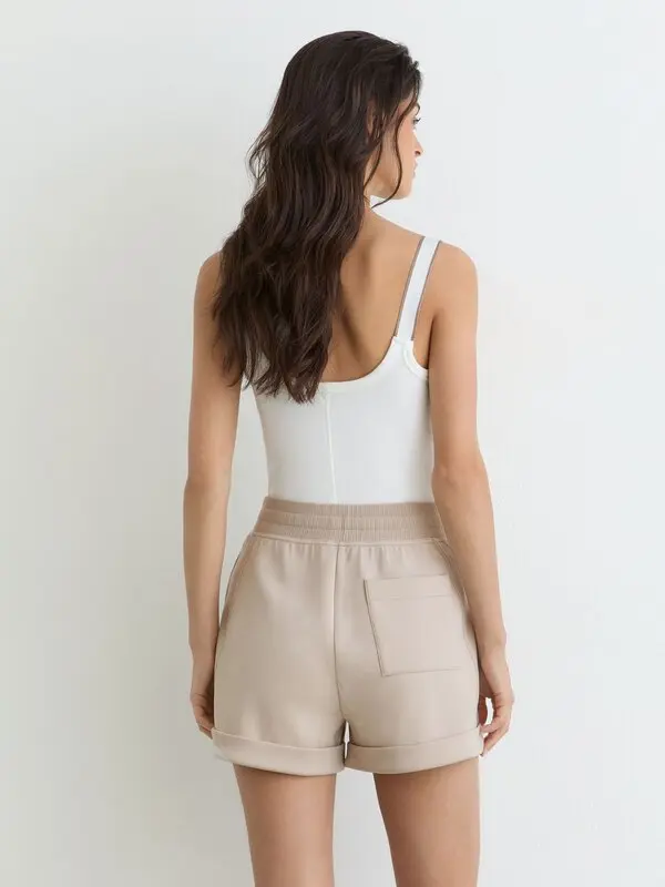 REISS Phoebe Premium Interlock Drawstring Shorts - Neutral