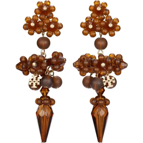 Tory Burch Beaded Linear Drop Earrings - Tory Gold/brown