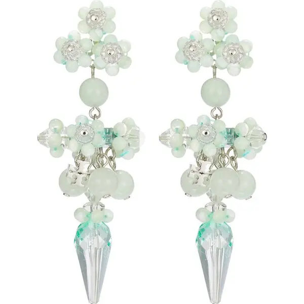 Tory Burch Beaded Linear Drop Earrings - Tory Silver/mint