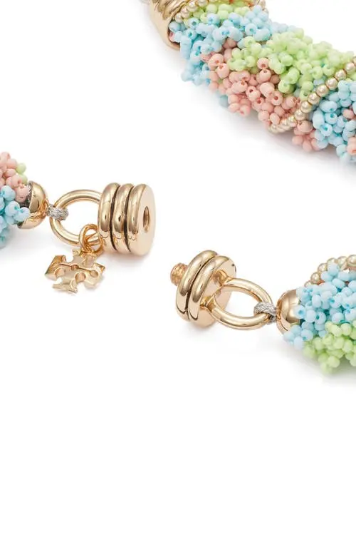 Tory Burch Beaded Statement Necklace With Gold-plated Details - Green Multi