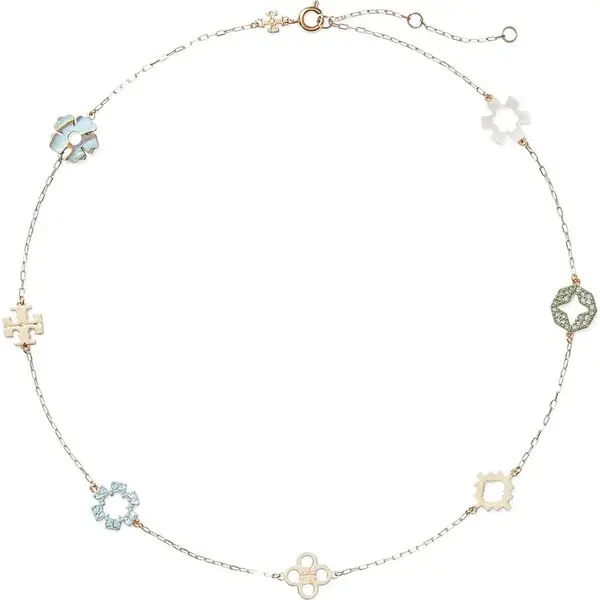 Tory Burch Forget Me Not Mother-of-pearl & Pavé Necklace - Tory Gold/multi