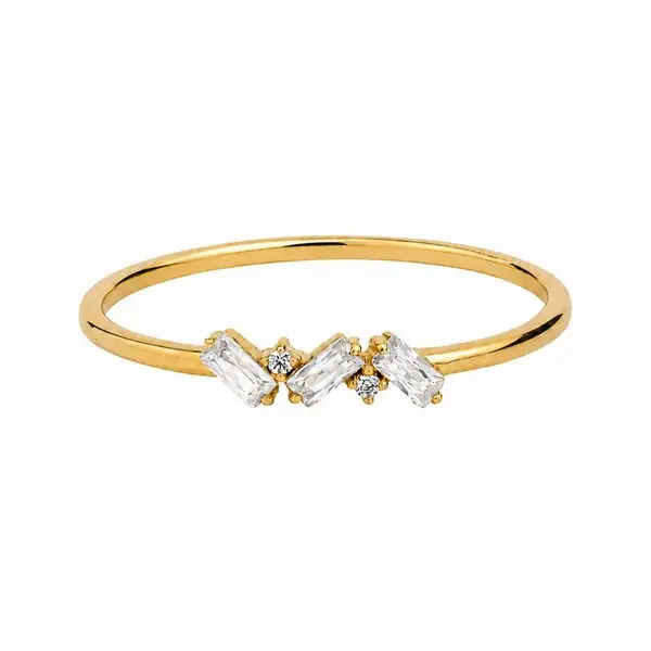 BELINDA JEWELZ Triple Baguette Birthstone Ring With White Topaz - White/gold