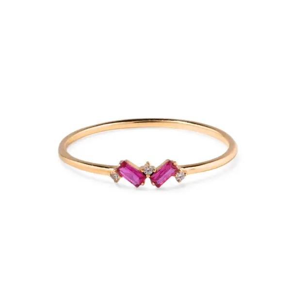 BELINDA JEWELZ Double Baguette Ruby And Diamond Ring - Pink/gold