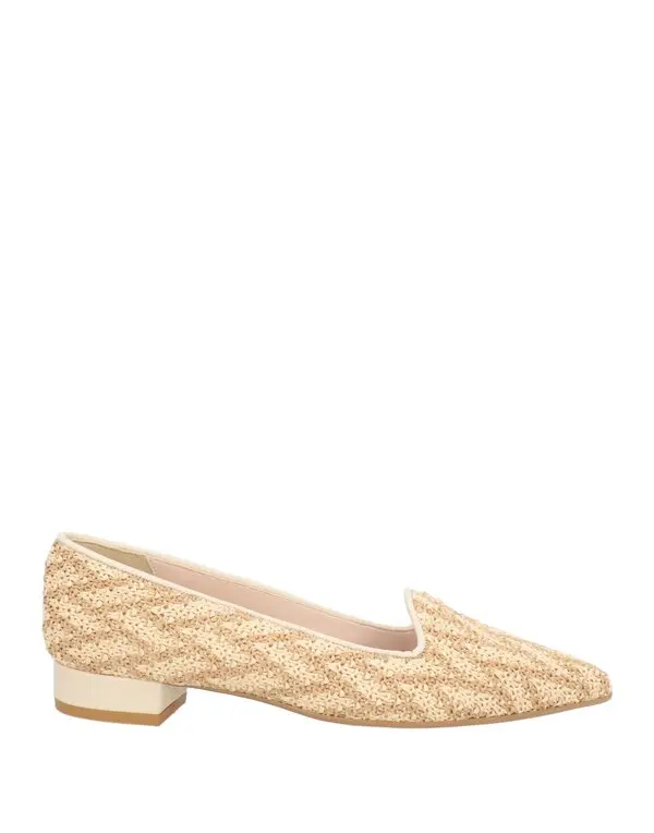 NILA & NILA Loafers Faux Raffia, Two-tone, Pointed Toe - Beige
