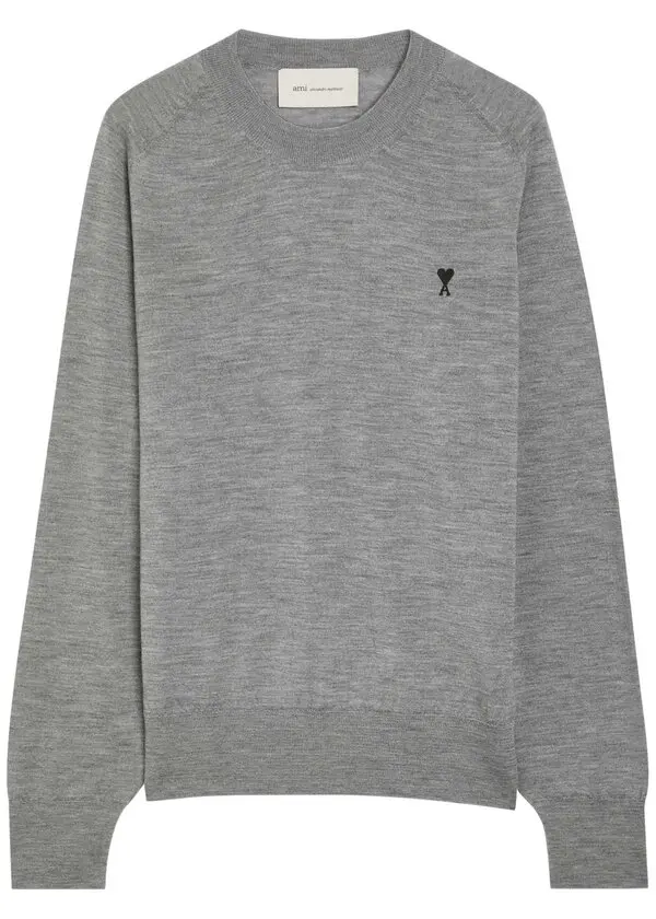 AMI Paris Logo Embroidered Virgin Wool Jumper