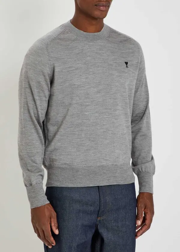 AMI Paris Logo Embroidered Virgin Wool Jumper