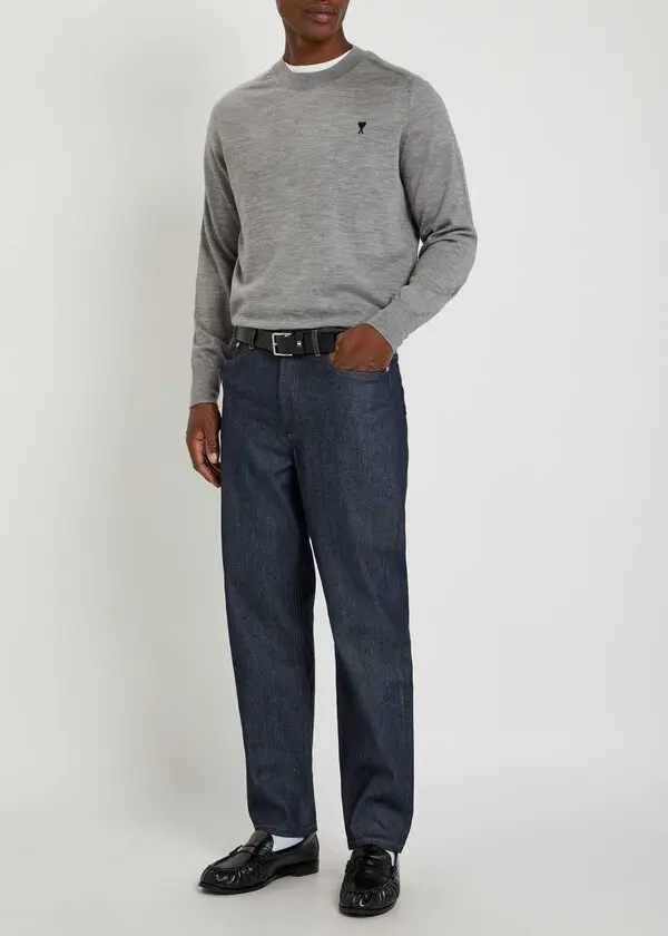 AMI Paris Logo Embroidered Virgin Wool Jumper