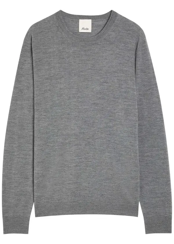 ALLUDE Wool Crew Neck Jumper - Grey
