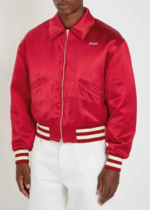 SECOND / LAYER Embroidered Satin Bomber Jacket