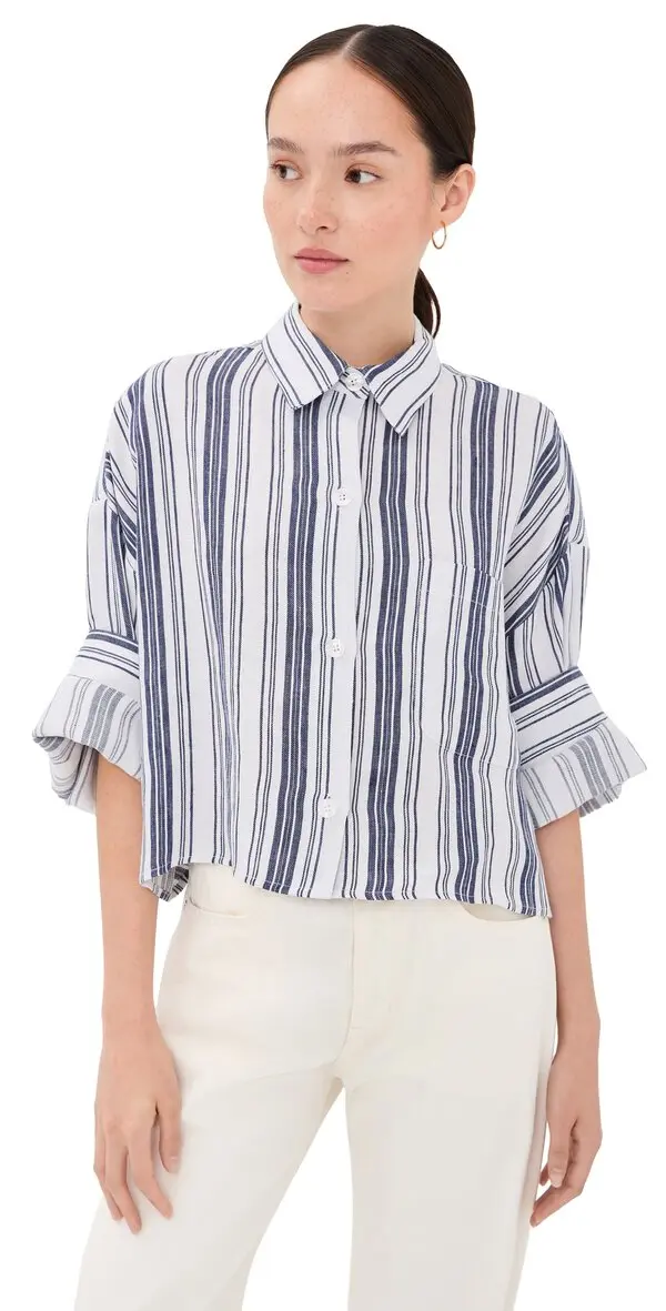 TWP Striped Hemp Shirt - Ivory/navy